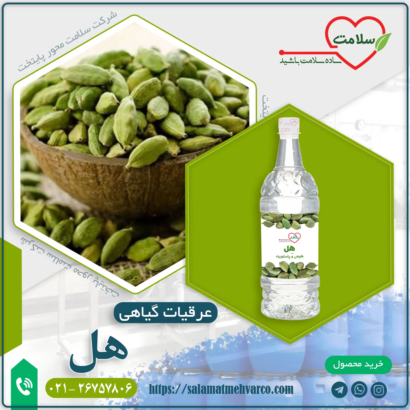 عرق گیاهی هل کاملاً طبیعی و 100% خالص و باکیفیت بالا